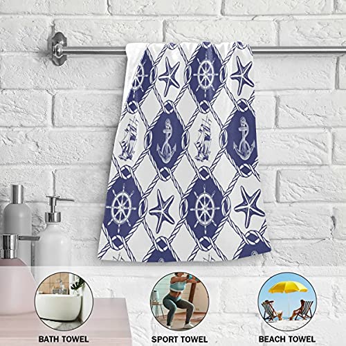 Nautical Sea Anchor Hand Towel Navy Blue Ship Boat Face Towel Set of 2, for Bathroom Kitchen Adult Man, Labor Day Columbus Day Gift