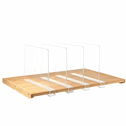 2PCS Acrylic Clear Shelf Dividers, Closet Dividers for Shelves, Shelf Separators in Closet, Wood Shelf Organizer for Closet, Bedroom, Kitchen and Office