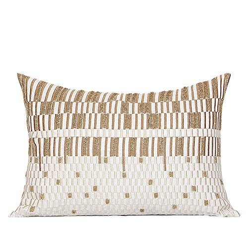 G Home Collection Miss Lapin Gold Embroidered Beaded Textured Handmade Pillow Cover 12"X20"