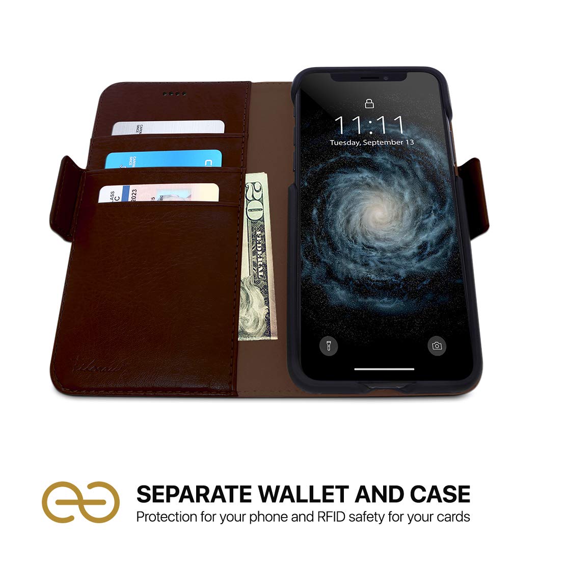 Dreem Fibonacci 2-in-1 Wallet Case for Apple iPhone 8 Plus & 7 Plus - Luxury Vegan Leather, Magnetic Detachable Shockproof Phone Case, RFID Card Protection, 2-Way Flip Stand - Coffee