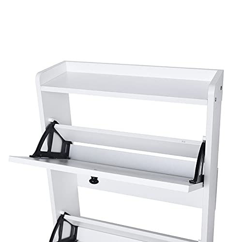 DNYSYSJ 3 Tier Modern Shoe Cabinet,Shoe Storage Cabinet with 3 Flip Drawers,Shoe Organizer for Entryway, Shoe Cabinet with Doors, White