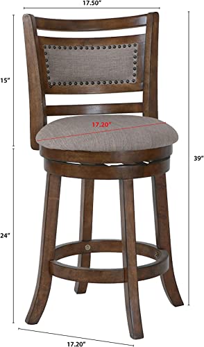 New Classic Furniture Aberdeen Counter Swivel Bar Stool with Open Back and Fabric Upholstered Seat & Back Rest, 24-Inch, Brown