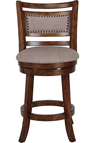 New Classic Furniture Aberdeen Counter Swivel Bar Stool with Open Back and Fabric Upholstered Seat & Back Rest, 24-Inch, Brown