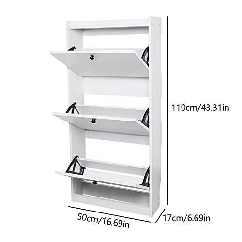 DNYSYSJ 3 Tier Modern Shoe Cabinet,Shoe Storage Cabinet with 3 Flip Drawers,Shoe Organizer for Entryway, Shoe Cabinet with Doors, White