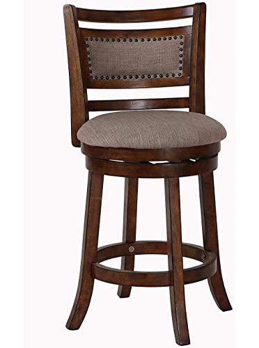 New Classic Furniture Aberdeen Counter Swivel Bar Stool with Open Back and Fabric Upholstered Seat & Back Rest, 24-Inch, Brown