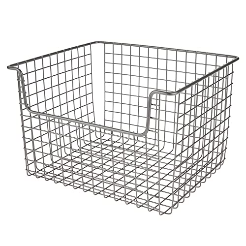 mDesign Metal Wire Closet Storage Basket Organizer with Front Dip Opening for Organizing Bedroom, Bathroom, Mudroom, Entryway, Hallway, or Linen Closets - Concerto Collection - 4 Pack - Graphite Gray