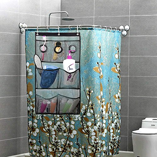 FishMM Mesh Shower Caddy College with Hooks, Bath Organizers for Shower with 7 Pockets, Hang on Shower Curtain Rod/Liner Hooks/Door for Bathroom,Space Saving