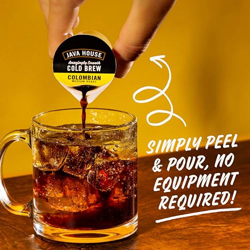 JAVA HOUSE Medium Roast Colombian Cold Brew Pods, (12 Count) Peel and Pour Pods Hot or Iced Instant Coffee Concentrate