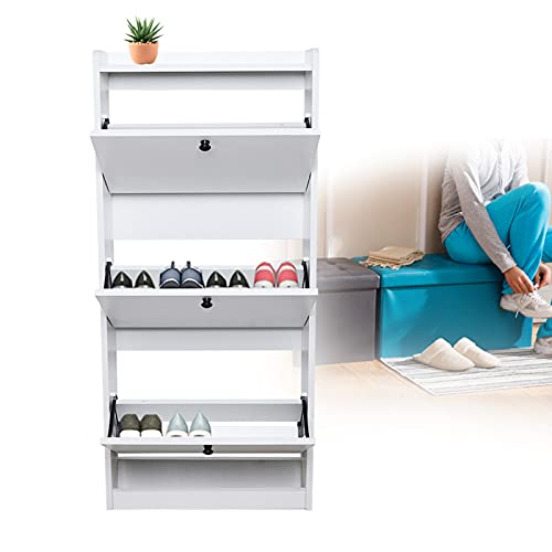 DNYSYSJ 3 Tier Modern Shoe Cabinet,Shoe Storage Cabinet with 3 Flip Drawers,Shoe Organizer for Entryway, Shoe Cabinet with Doors, White