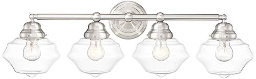 Possini Euro Design Astrid Modern Wall Mount Light Brushed Nickel Silver Metal Hardwired 30 3/4" Wide 4-Light Fixture Schoolhouse Clear Glass for Bathroom Vanity Mirror House Home Room Decor