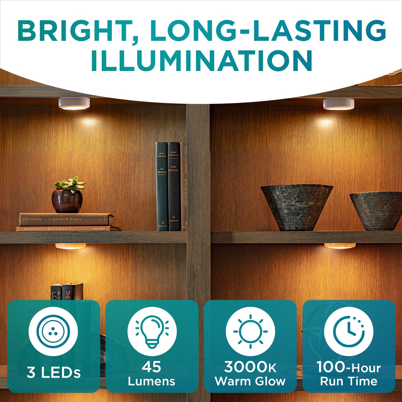 Brilliant Evolution Ultra Thin Wireless LED Touch Lights Stick On - Battery Operated Under Cabinet Lighting - Round Puck Lights for Closet, Countertop - Stick On Push Lights for Home Decor - Pack of 2