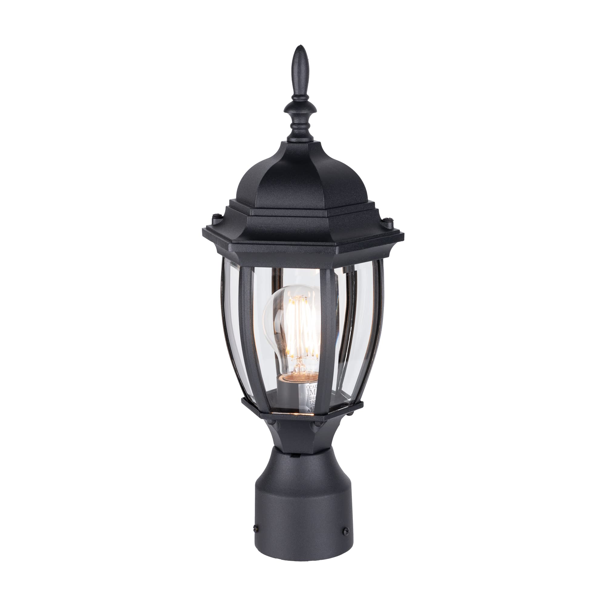 LIT-PaTH Outdoor Post Lighting Fixture Pole Lantern, E26 Medium Base Max 60W, Aluminum Housing Plus Glass, Matte Black Finish, 1-Pack