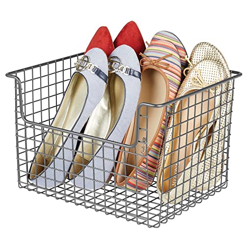 mDesign Metal Wire Closet Storage Basket Organizer with Front Dip Opening for Organizing Bedroom, Bathroom, Mudroom, Entryway, Hallway, or Linen Closets - Concerto Collection - 4 Pack - Graphite Gray