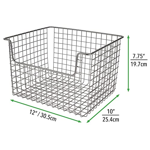 mDesign Metal Wire Closet Storage Basket Organizer with Front Dip Opening for Organizing Bedroom, Bathroom, Mudroom, Entryway, Hallway, or Linen Closets - Concerto Collection - 4 Pack - Graphite Gray