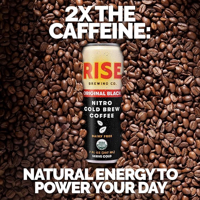 RISE Brewing Co. | Original Black Nitro Cold Brew Coffee | Sugar and Gluten-Free, Vegan | Organic & Non-GMO | Low Acidity | 7 fl. oz. Cans (4 Pack)