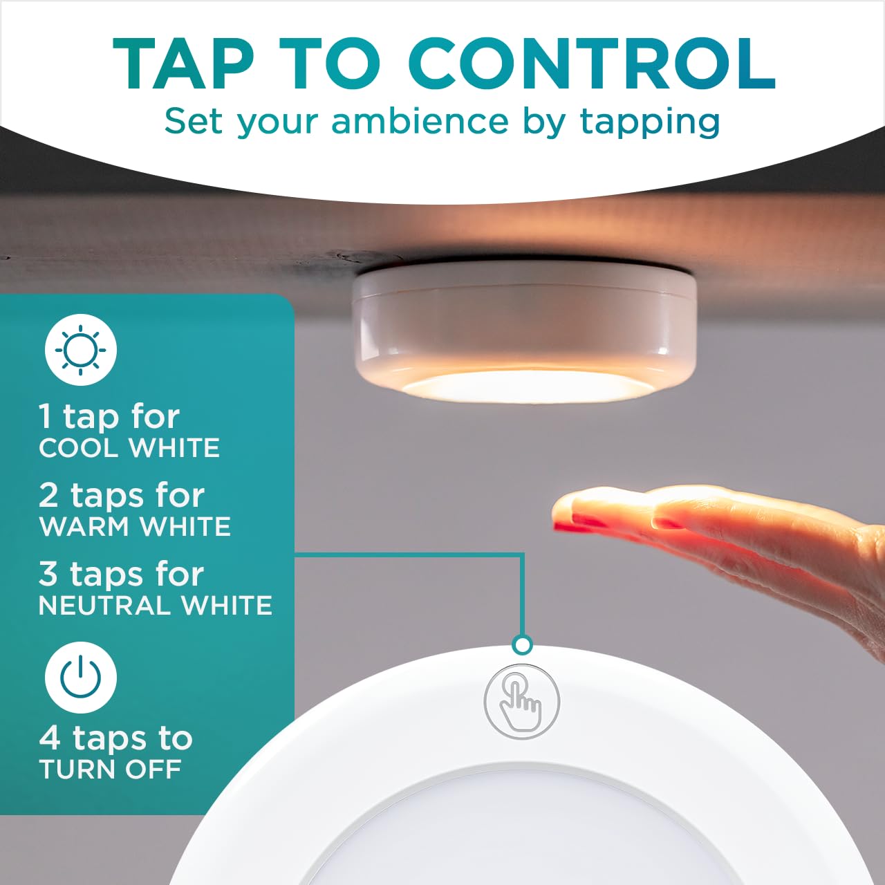 Brilliant Evolution Ultra Thin Wireless LED Touch Lights Stick On - Battery Operated Under Cabinet Lighting - Round Puck Lights for Closet, Countertop - Stick On Push Lights for Home Decor - Pack of 2