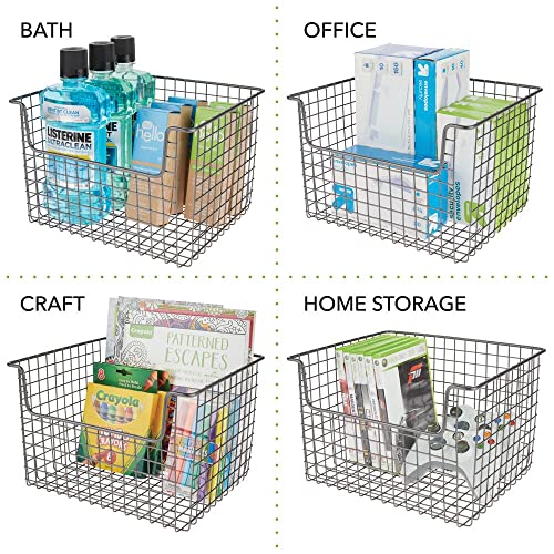 mDesign Metal Wire Closet Storage Basket Organizer with Front Dip Opening for Organizing Bedroom, Bathroom, Mudroom, Entryway, Hallway, or Linen Closets - Concerto Collection - 4 Pack - Graphite Gray