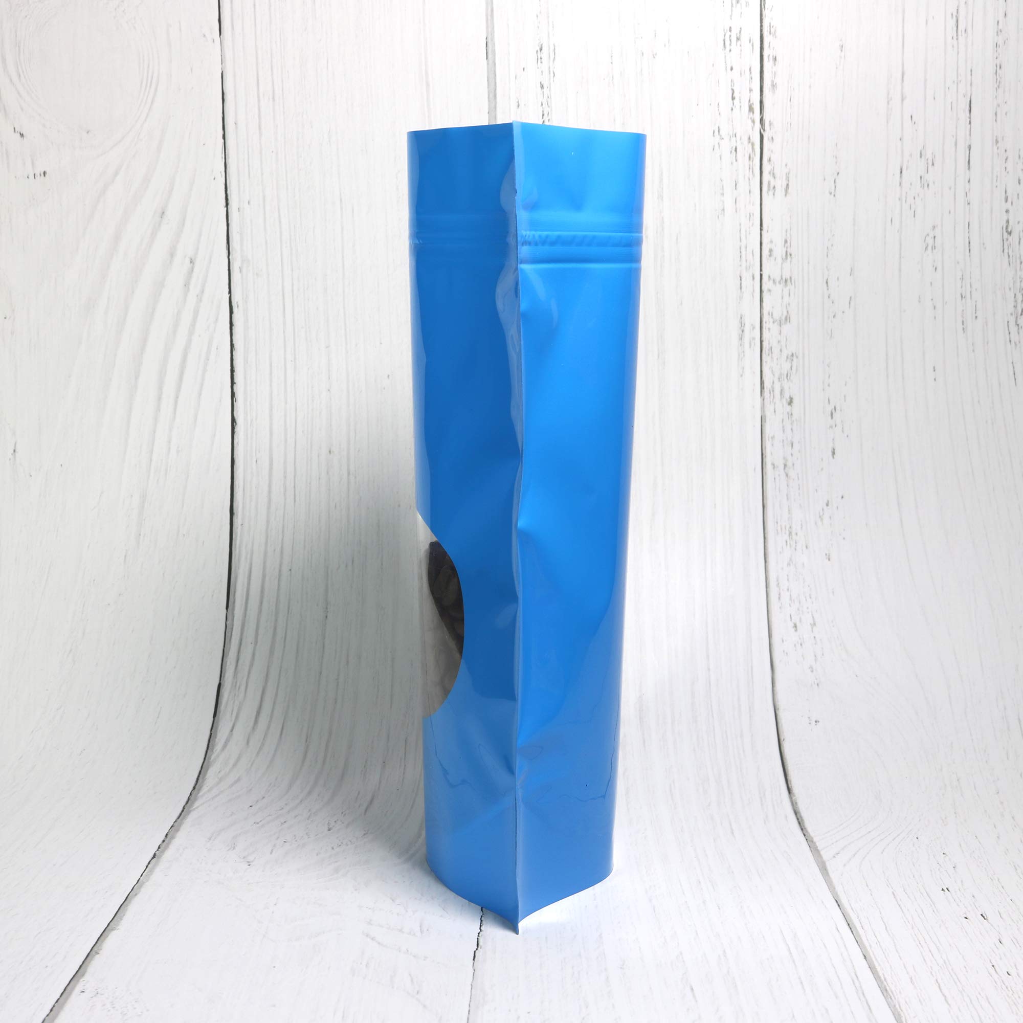 Double-Sided Matte/Glossy Color with Clear Round Window Stand-Up Pouch (100 Bags/Pack) (4" x 6.3", Glossy Blue)