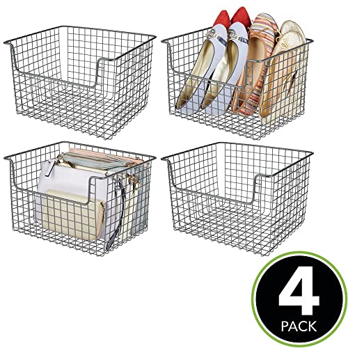 mDesign Metal Wire Closet Storage Basket Organizer with Front Dip Opening for Organizing Bedroom, Bathroom, Mudroom, Entryway, Hallway, or Linen Closets - Concerto Collection - 4 Pack - Graphite Gray