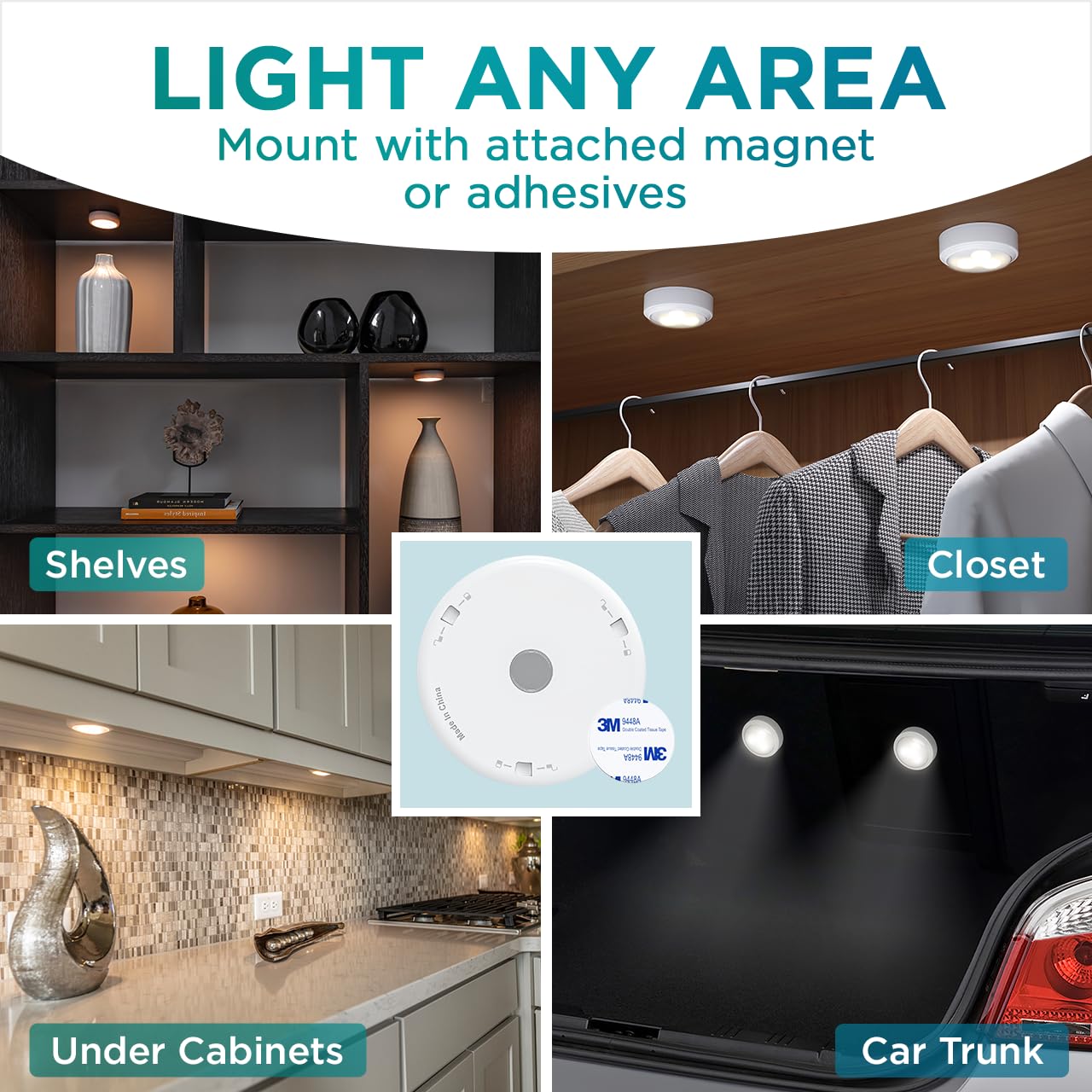 Brilliant Evolution Ultra Thin Wireless LED Touch Lights Stick On - Battery Operated Under Cabinet Lighting - Round Puck Lights for Closet, Countertop - Stick On Push Lights for Home Decor - Pack of 2