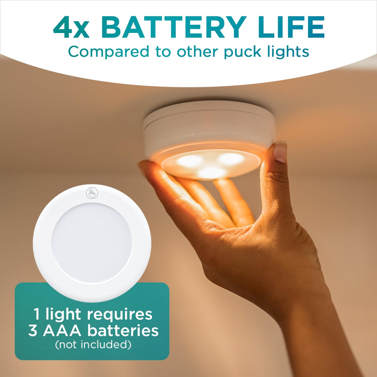 Brilliant Evolution Ultra Thin Wireless LED Touch Lights Stick On - Battery Operated Under Cabinet Lighting - Round Puck Lights for Closet, Countertop - Stick On Push Lights for Home Decor - Pack of 2