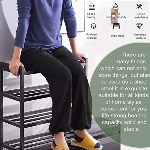 Metal Shoe Rack,Shoe Rack for Entryway, 5-Tier Shoe Rack Organizer,Free Standing Shoe Racks with Shoe Changing Stool, Black Shoe Shelf Organizer for Entryway Garage Bedroom …