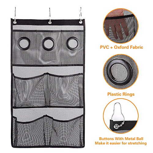 FishMM Mesh Shower Caddy College with Hooks, Bath Organizers for Shower with 7 Pockets, Hang on Shower Curtain Rod/Liner Hooks/Door for Bathroom,Space Saving