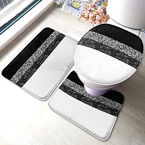 WONDERTIFY Silver Black Sequins Bathroom Antiskid Pad Shiny Pailette 3 Pieces Bathroom Rugs Set, Bath Mat+Contour+Toilet Lid Cover Grey Spangles