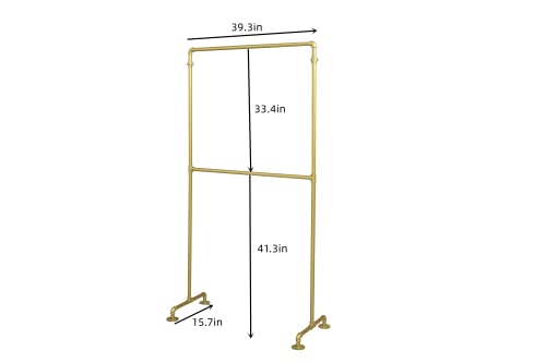 CIVANA 2 Tiers Iron Pipe Clothing Rack, Garment Display Shelf, Commercial Clothes Hanger, Retail Cloth Hanging Bar, Steampunk Style, Gold, 78.7inch
