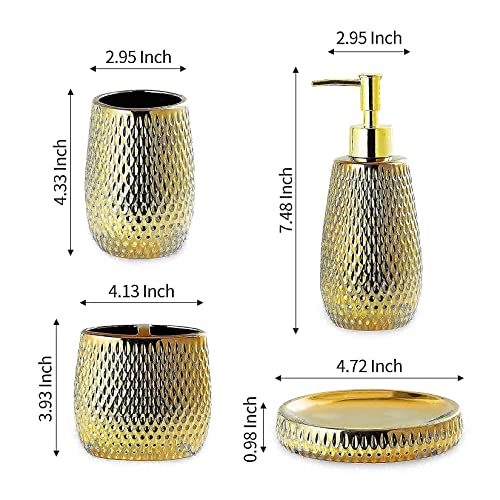 BASDHE Bathroom Accessories Set 5 Piece Bath Ensemble Includes Trash Can,Toothbrush Holder,Toothbrush Cup,Soap Dispenser,Soap Dish for Decorative Countertop and Housewarming Gift, Yellow