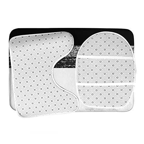 WONDERTIFY Silver Black Sequins Bathroom Antiskid Pad Shiny Pailette 3 Pieces Bathroom Rugs Set, Bath Mat+Contour+Toilet Lid Cover Grey Spangles
