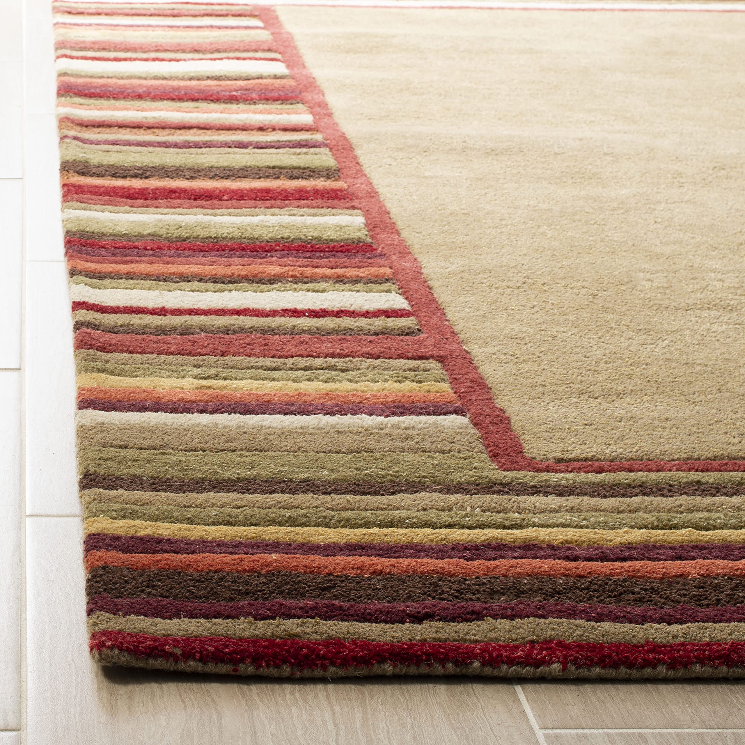 Martha Stewart Collection by SAFAVIEH 8' x 10' Lead Gray MSR4715B Handmade Striped Border Wool & Viscose Area Rug