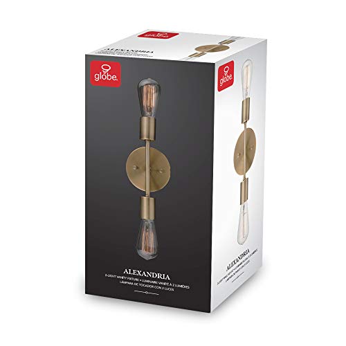 Globe Electric 51736 Alexandria 2-Light Reversable Vanity Light, Matte Brass, Gold