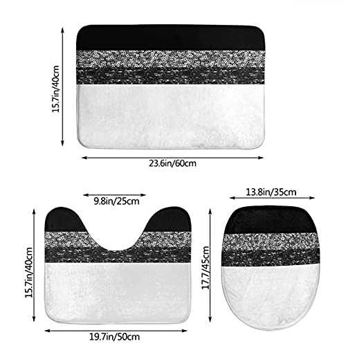 WONDERTIFY Silver Black Sequins Bathroom Antiskid Pad Shiny Pailette 3 Pieces Bathroom Rugs Set, Bath Mat+Contour+Toilet Lid Cover Grey Spangles
