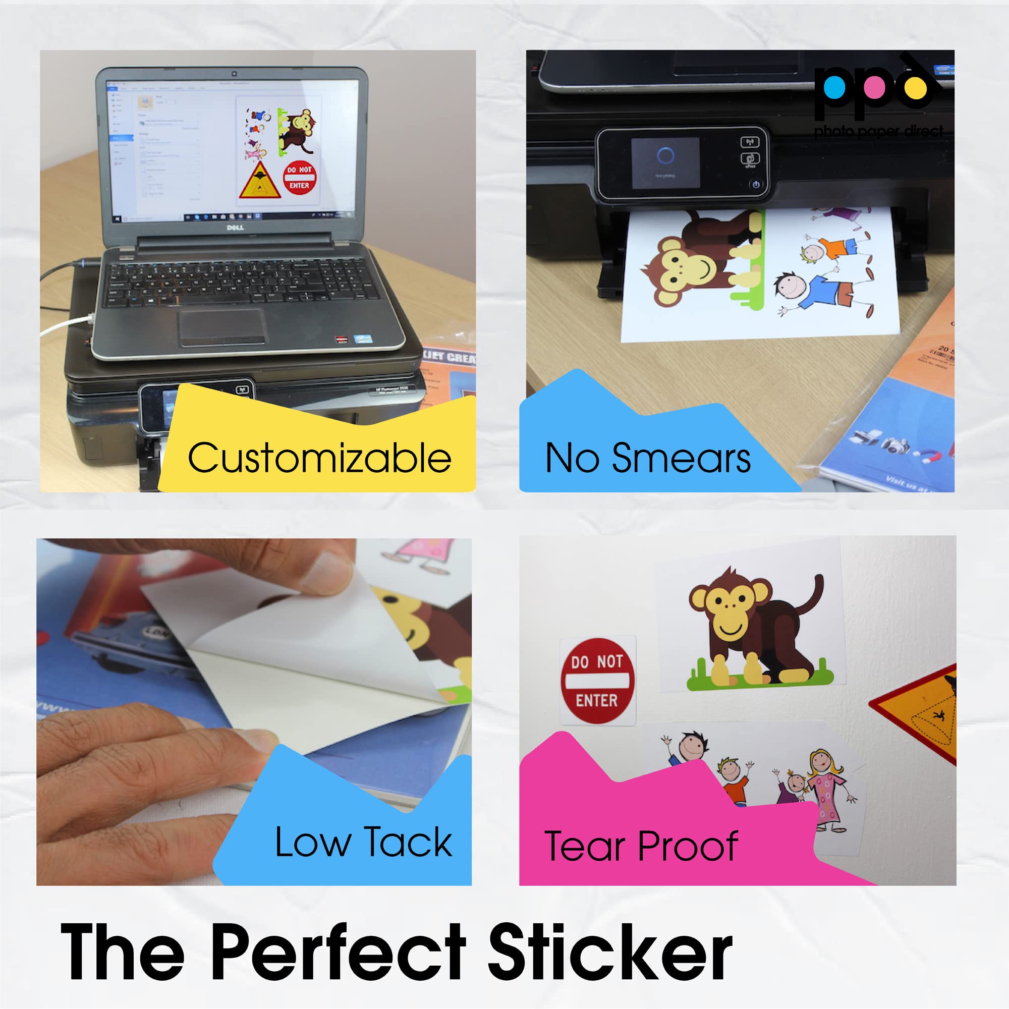 PPD Printable Vinyl Sticker Paper for Inkjet Printer, Matte Sticker Paper 8.5 x 11, Self-Adhesive Print Your Own Stickers at Home, Custom Photo, Waterproof & Tear Resistant, Instant Dry (10 Sheets)