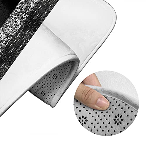 WONDERTIFY Silver Black Sequins Bathroom Antiskid Pad Shiny Pailette 3 Pieces Bathroom Rugs Set, Bath Mat+Contour+Toilet Lid Cover Grey Spangles