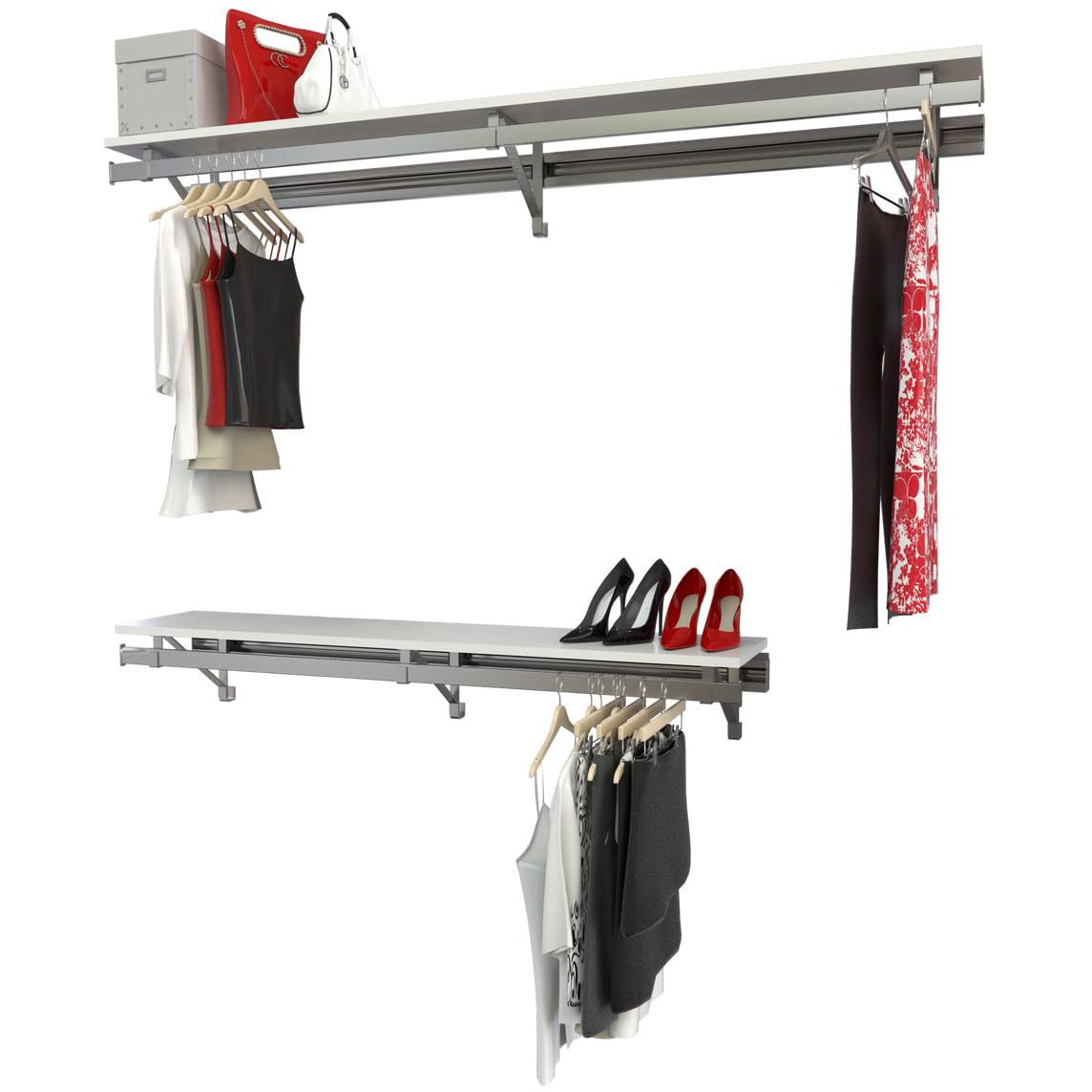 Arrange A Space RCMBY Elite 52" Top and Bottom Shelf Rod kit with Long Hang White Closet System