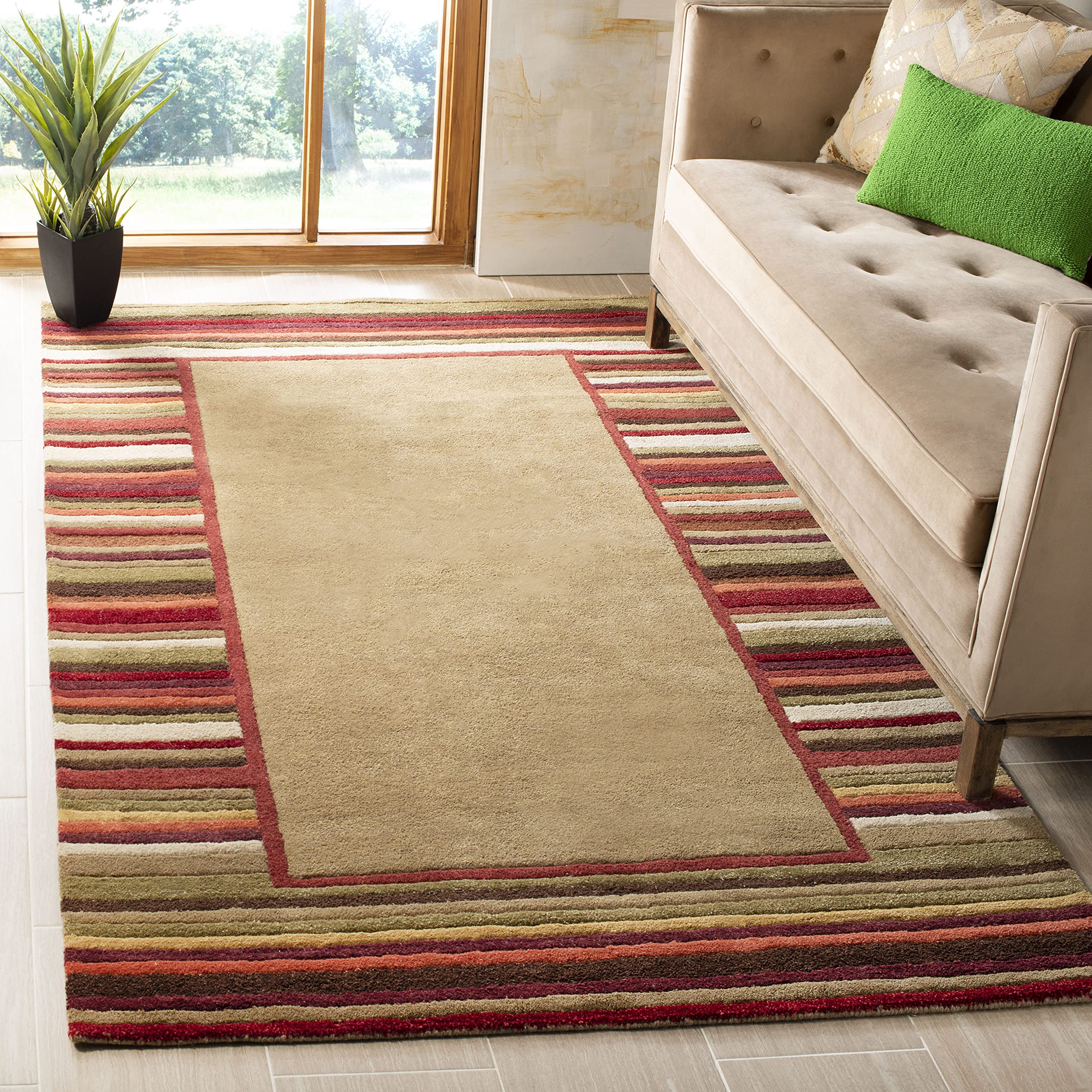 Martha Stewart Collection by SAFAVIEH 8' x 10' Lead Gray MSR4715B Handmade Striped Border Wool & Viscose Area Rug