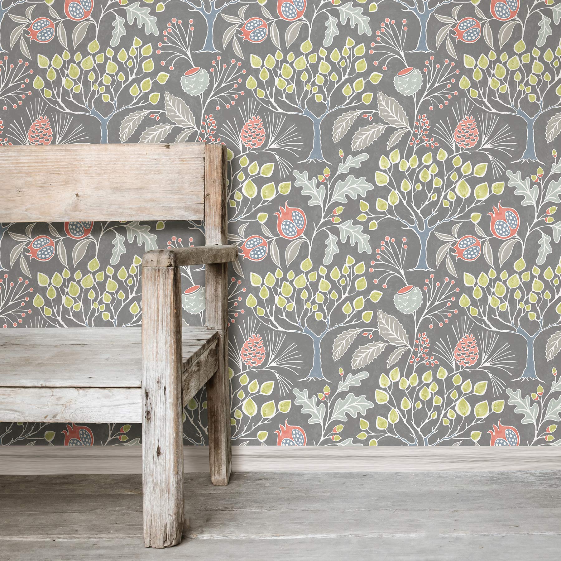 NuWallpaper NU3039 Groovy Garden Grey Peel & Stick Wallpaper, Multicolor