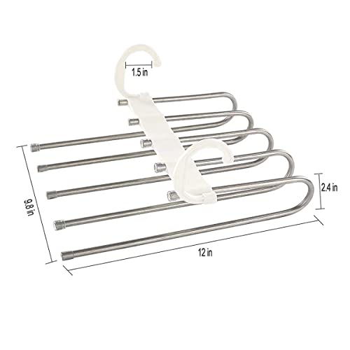 [Upgrade] Magic Pants Hangers Space Saving - 2 Pack for Closet Multiple Layers Multifunctional Uses Rack Organizer for Trousers Scarves Slack (White, 2 Pack)