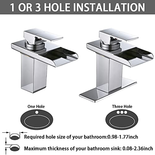 AVSIILE LED Bathroom Sink Faucet, Brushed Nickel Waterfall Single Hole Handle RV Bath Vanity Faucets for Sinks 1 Hole with Metal Pop Up Drain and 2 Water Supply Lines, Stainless Steel Spout