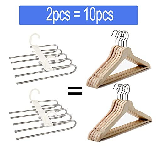 [Upgrade] Magic Pants Hangers Space Saving - 2 Pack for Closet Multiple Layers Multifunctional Uses Rack Organizer for Trousers Scarves Slack (White, 2 Pack)