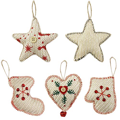 Athoinsu 5 Pack Knitted Christmas Tree Decorations Cotton Woven Stars Heart Xmas Glove Hanging Ornaments Home Indoor Holiday Party Favor Seasonal Decor