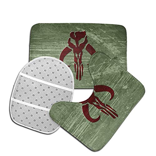 Star War Manda-Lorian Bath Mat 3 Piece Set Anti-Skid Bathroom Carpet Set Soft Pads Bath Mat + Contour Pads + Toilet Lid Cover, Absorbent Carpet Bath and Mat Anti-Slip Pads Set