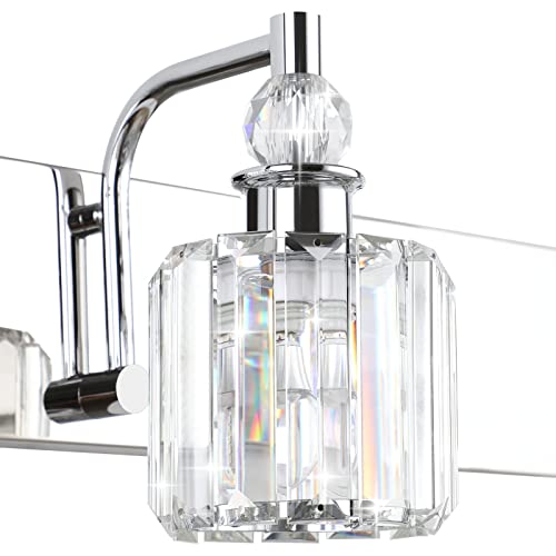 Ralbay Crystal Vanity Lights 2 Lights Modern Crystal Chrome Bathroom Vanity Light for Bathroom Lighting Fixtures Over Mirror