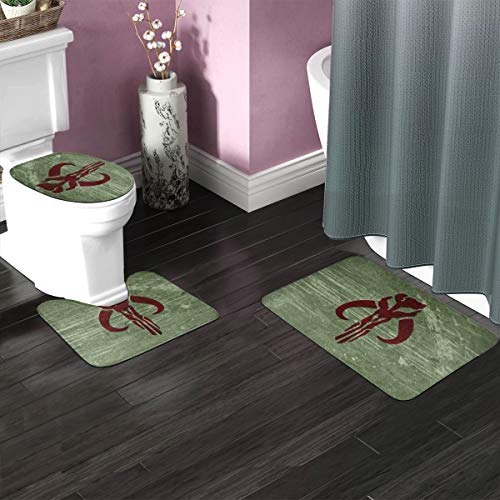 Star War Manda-Lorian Bath Mat 3 Piece Set Anti-Skid Bathroom Carpet Set Soft Pads Bath Mat + Contour Pads + Toilet Lid Cover, Absorbent Carpet Bath and Mat Anti-Slip Pads Set
