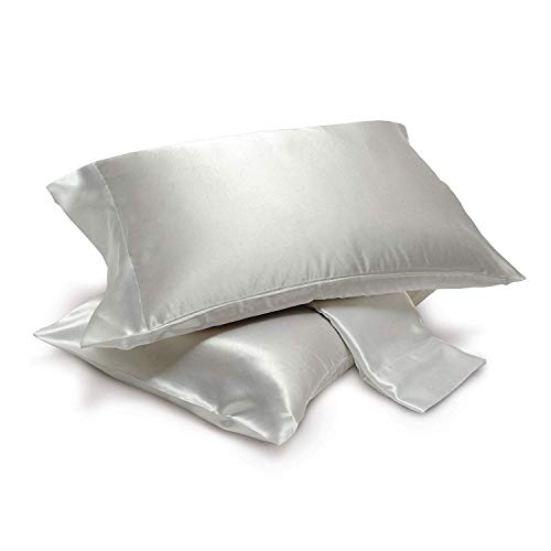 Pack of 2 Satin Pillowcases for Hair and Skin, Satin Pillow Cases Set of 2 Pillow Cover with Envelop Closure (King, Silver)