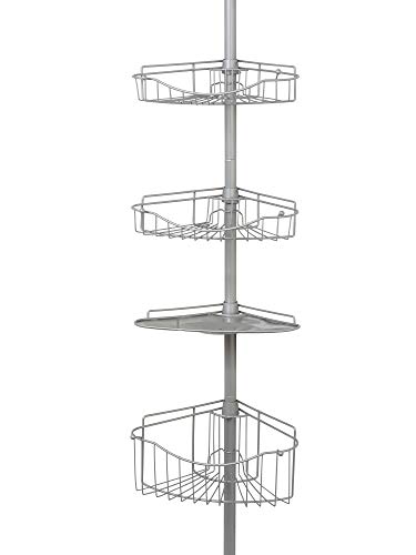 Zenna Home Tension Pole Shower Caddy, 3 Basket Shelves with Soap Tray, Adjustable, 60 to 97 Inch, Satin Nickel