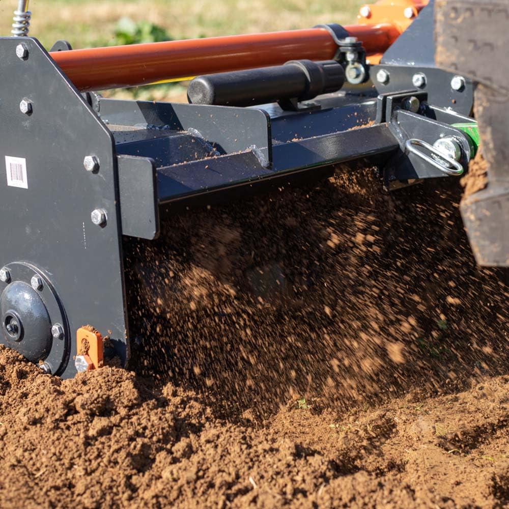 Titan Attachments 3 Point 60" Rotary Tiller Attachment Fits Cat 1 Tractors, Charcoal Finish, Single Speed PTO Driven Cultivator with a 540 RPM Gearbox, Replaceable L-Shaped Tines Work 5" Deep