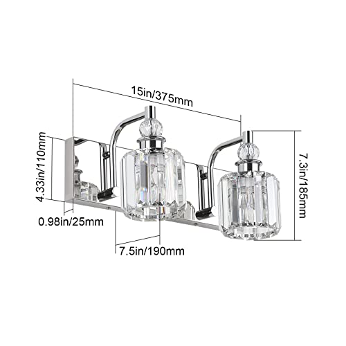 Ralbay Crystal Vanity Lights 2 Lights Modern Crystal Chrome Bathroom Vanity Light for Bathroom Lighting Fixtures Over Mirror